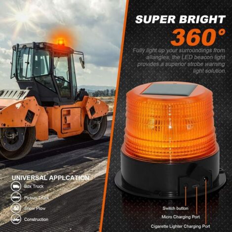 12-24V Solar-LED-Warnleuchten, wasserdicht, gelb, mit Magnetfuß ...