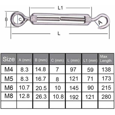 5er-Pack M6-Kabelspanner aus Edelstahl, 6-mm-Zaunspannhaken ...