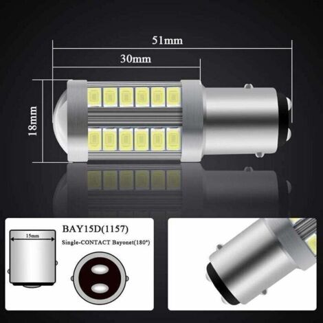 4 x 1157 BAY15D LED-Lampen, superhelles Weiß 6000K, 5630 33 SMD, Canbus ...