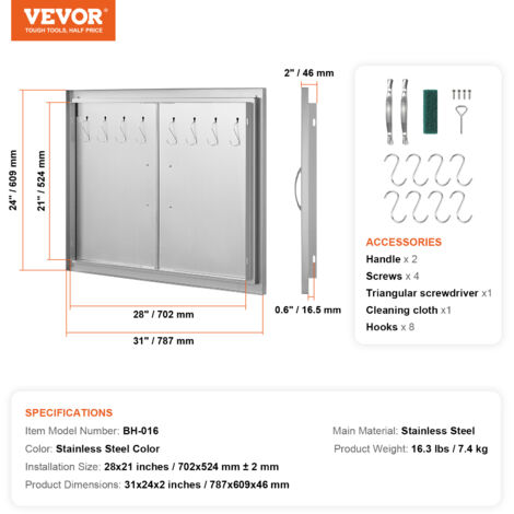 Double Porte de Barbecue Inox Anti-Corrosion Cuisine Été 78x60 cm ...
