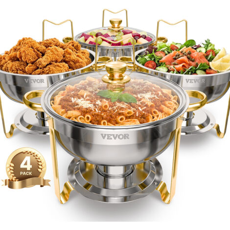VEVOR Chauffe-Plat 4PCs 4,6 L, Buffet Chauffant Rond, Rechaud en Acier ...