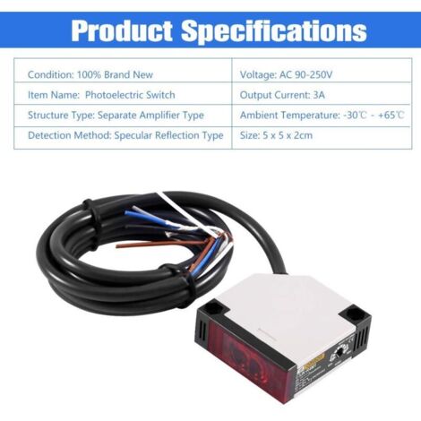 Photoelectric Switch, E3JK-R4M1 90-250VAC Retroreflective Photoelectric ...