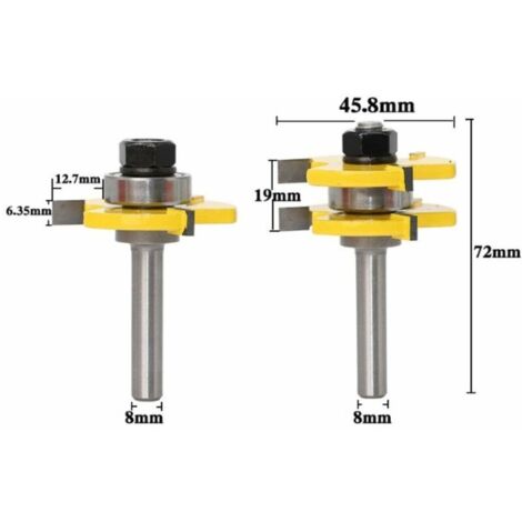 Tongue and groove router bit set, 3 flutes, 8mm shank, T-shaped wood ...