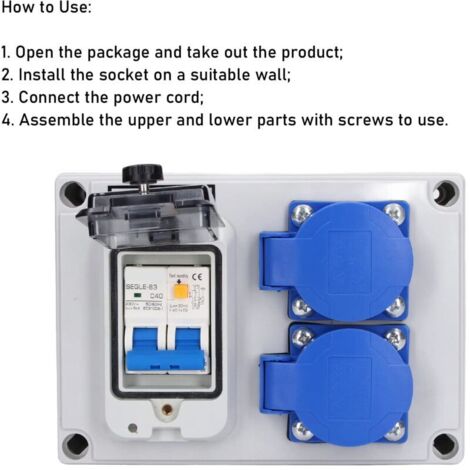 Wall Socket, Double German Power Outlet Box with Circuit Breaker 230V ...