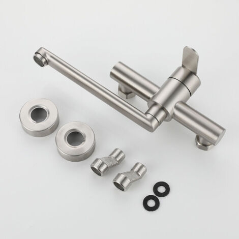 Kitchen Wall Tap, Stainless Steel Wall Mounted Kitchen Mixer Tap, 360 ...