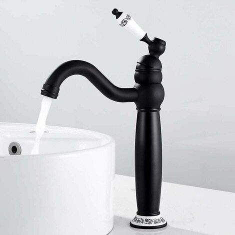 Retro Black Tall Basin Tap, 360° Swivel Basin Mixer Tap, Bathroom Mixer ...