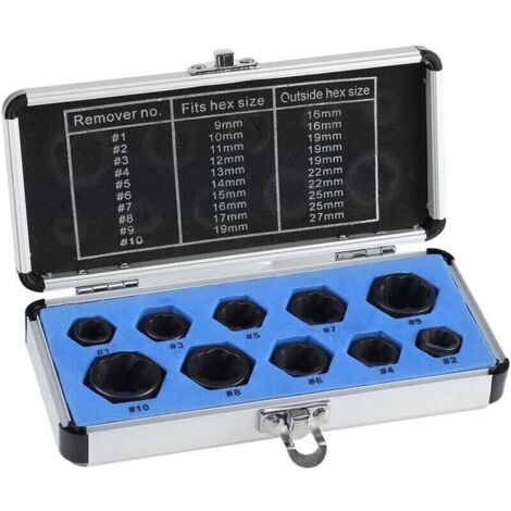 Set of 10 nut extractors, alloy bolt extractors for removing rounded or ...
