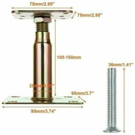 Set of 2 adjustable galvanized raised post supports from 100 to 150 mm ...