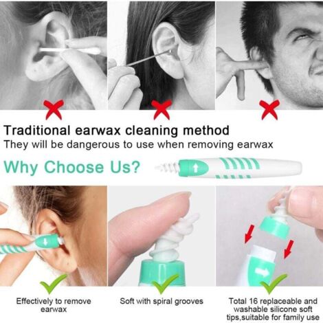 Ear cleaner, spiral ear cleaner, ear cleaning and set of 16 washable ...