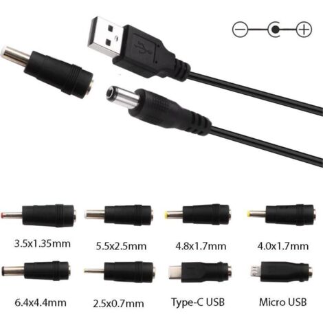 USB to DC 5V cable, USB to DC power cable, 8-in-1 DC power adapter 5.5 ...
