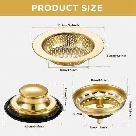 Set of 3 stainless steel kitchen sink filters and plugs with handles ...