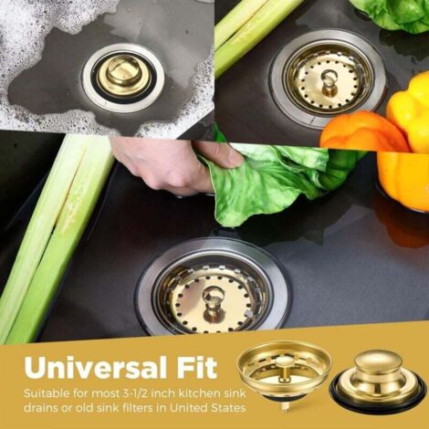 Set of 3 stainless steel kitchen sink filters and plugs with handles ...