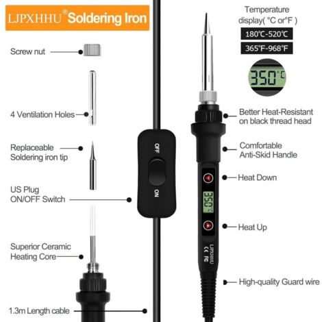 80W LCD Soldering Iron Kit, Adjustable Temperature, Solder Wire, 5 ...