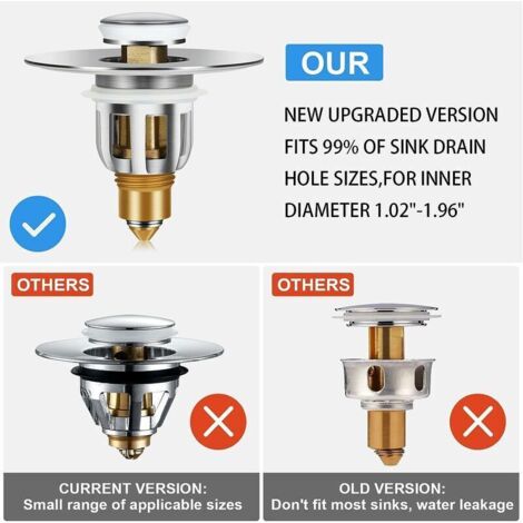 Pop-up Stainless Steel Sink Plug, Anti-Block Drain Filter, Pop-Up Sink ...