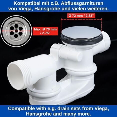 Double-seal bath plug Ø 72 mm, height adjustable, universal bath plug