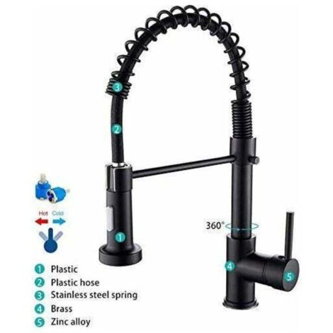 (Black) Kitchen faucet with 360° rotating spray head, single-lever ...