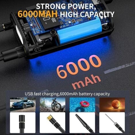 6000mAh Mini Electric Air Pump, Portable Air Compressor Cordless Tire ...