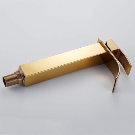 High waterfall spout bathroom sink faucet, modern square chrome single ...