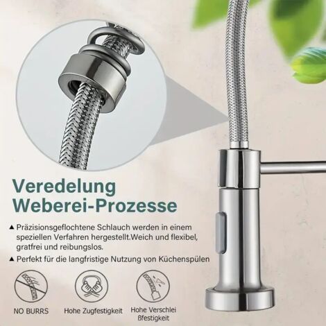 360° rotating kitchen tap with spring-loaded spray head (brushed copper ...