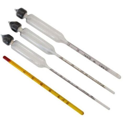 3-piece alcoholmeter set with thermometer. Alcohol content: 0-40, 40-70 ...