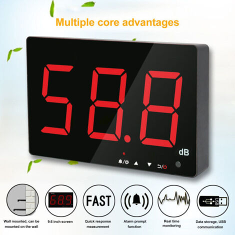 Wall-mounted decibel meter with 9.6-inch LCD display, sound level meter ...