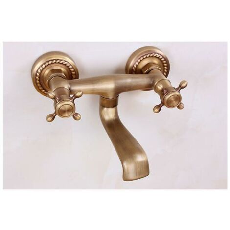 Vintage copper wall-mounted tap, antique kitchen sink with 180-degree ...