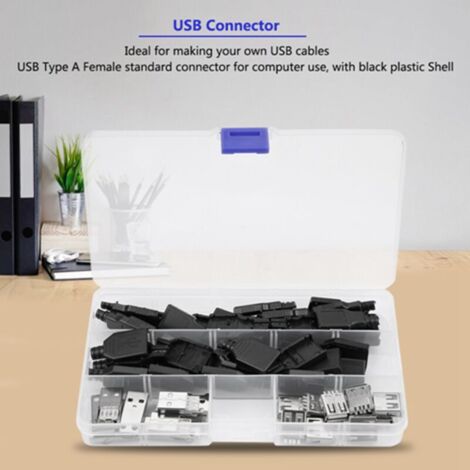 Pack of 20 USB 2.0 Type A connectors, 4-pin plug adapter with black ...