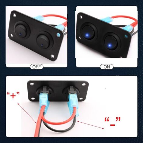 Round Blue LED Rocker Switches 12-24V, Car Switch Panel, 2 Gangs, 12V ...