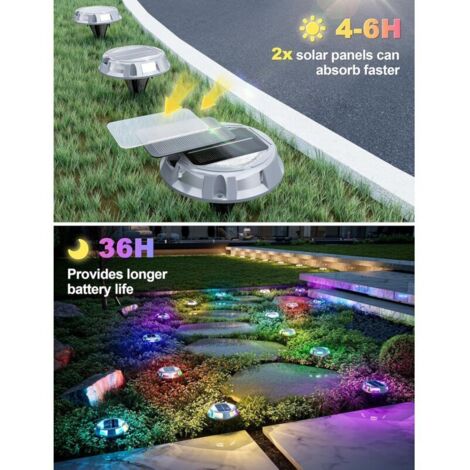 Set of 4 Outdoor Solar In-Ground Lights, RGB Rechargeable Tempered ...