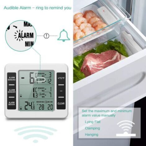 Fridge Freezer Thermometer, Wireless Refrigerator Thermometer with 2 ...