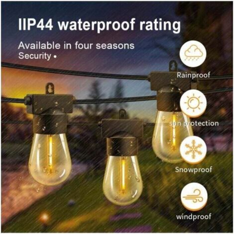 15M Outdoor LED String Lights with 15 E27 S14 Bulbs, IP44 Waterproof ...