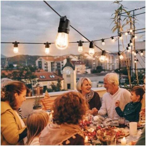 15M Outdoor LED String Lights with 15 E27 S14 Bulbs, IP44 Waterproof ...