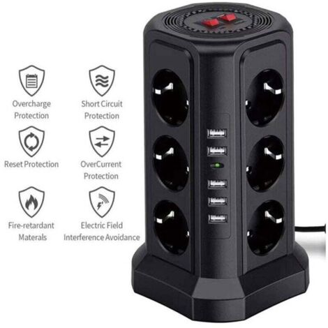 Surge-protected power strip tower, electrical power strip with 5 USB ...