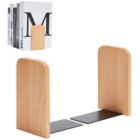 Wooden bookends, 1 pair of non-slip German beechwood desk book supports ...