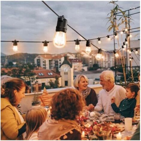 15M Outdoor LED String Lights with 15 E27 S14 Bulbs, IP44 Waterproof ...