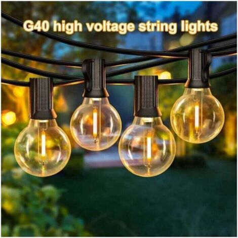 15M Outdoor LED String Lights with 25 E27 G40 Bulbs, IP44 Waterproof ...