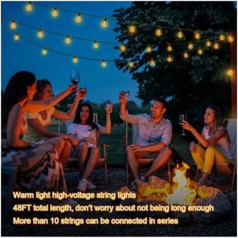 15M Outdoor LED String Lights with 25 E27 G40 Bulbs, IP44 Waterproof ...