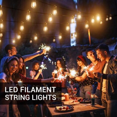 IP65 Waterproof Connectable Outdoor String Lights, 15 S14 LED Bulbs ...