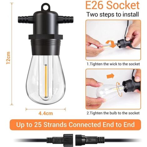 IP65 Waterproof Connectable Outdoor String Lights, 15 S14 LED Bulbs ...