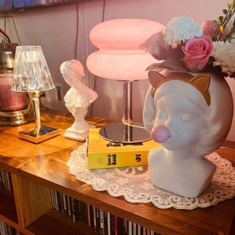 Macaron USB table lamp in pink glass with adjustable brightness ...