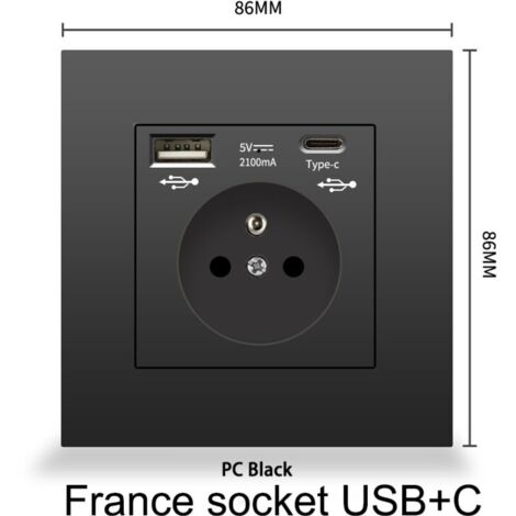 Pack of 2 wall sockets with USB and Type-C, 5V 2.1A, standard EU ...