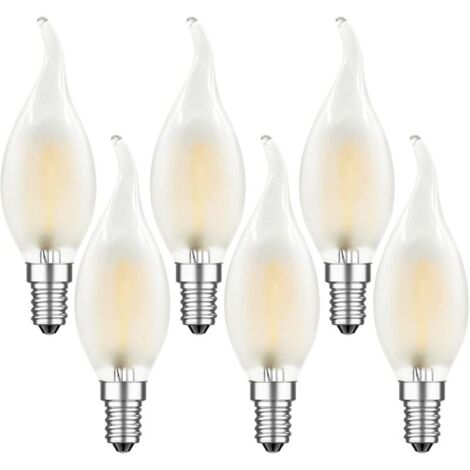 Pack of 6 E14 LED Filament Bulbs, 4W, Flame Shape, Warm White 2700K ...