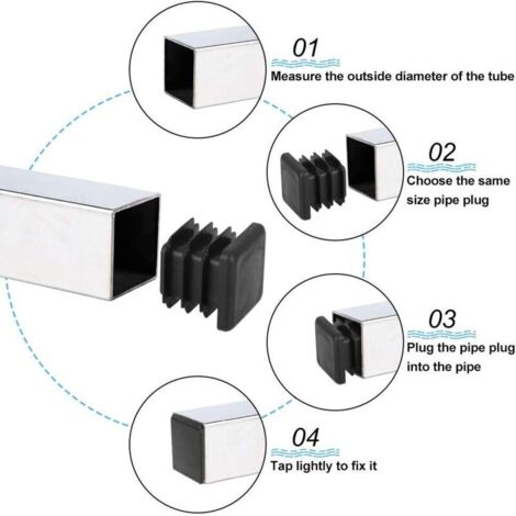 20 pieces plastic end caps for 20x20 mm square tubing, black blade end ...