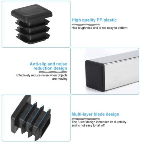 20 pieces plastic end caps for 20x20 mm square tubing, black blade end ...