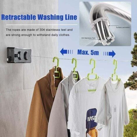 Retractable Clothesline, Wall-Mounted Retractable Clothesline with 2 x ...