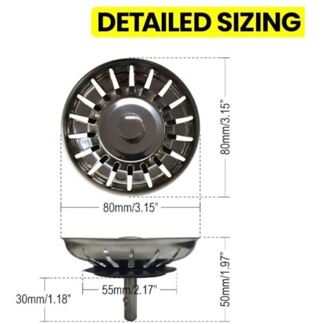 Set of 2 80mm Kitchen Sink Plugs – Stainless Steel Kitchen Sink Drains ...