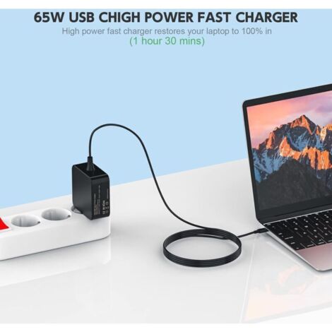 65W USB-C Charger Type-C Power Adapter for MacBook Pro/Air, Lenovo ...