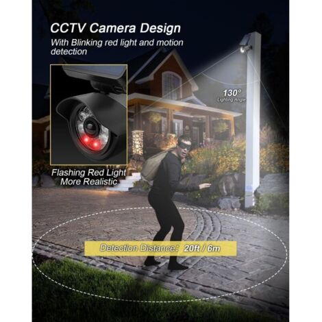 Outdoor solar security light with motion detector, fake camera, 6m range, PIR motion detector ...