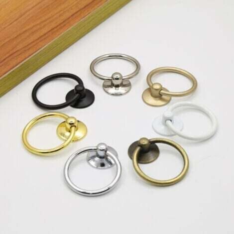 Set of 8 antique brass ring handles, single-hole round ring handles ...
