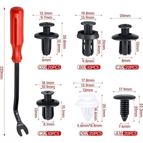 100pcs Plastic Rivet Clips, Protective Fasteners in Various Shapes and ...